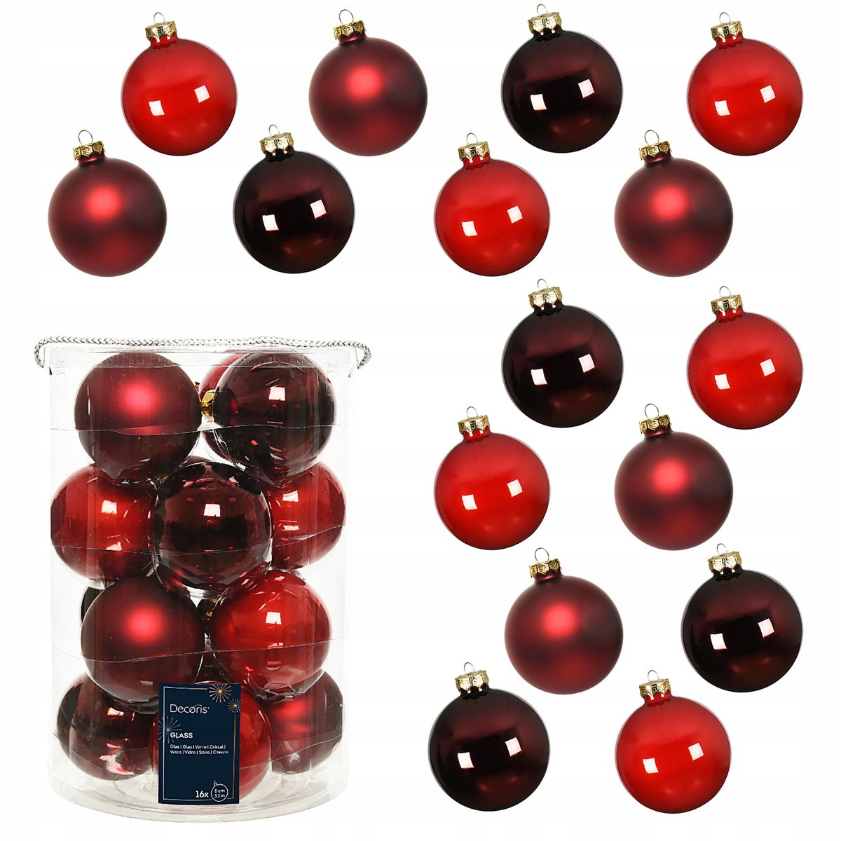 Zestaw Szklane Bombki na Choinkę 8 cm Czerwono-Bordowe w tubie kpl. 16 szt. - Decoris | Sklep ...