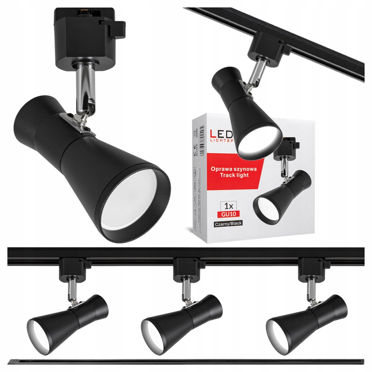 Zestaw szynoprzewód szyna 1m lampa LED tuba GU10 x3 oświetlenie szynowe ...