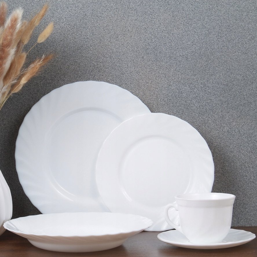 Zestaw talerze FILIŻANKI SPODKI LUMINARC Trianon 6/30 biały szkło ...