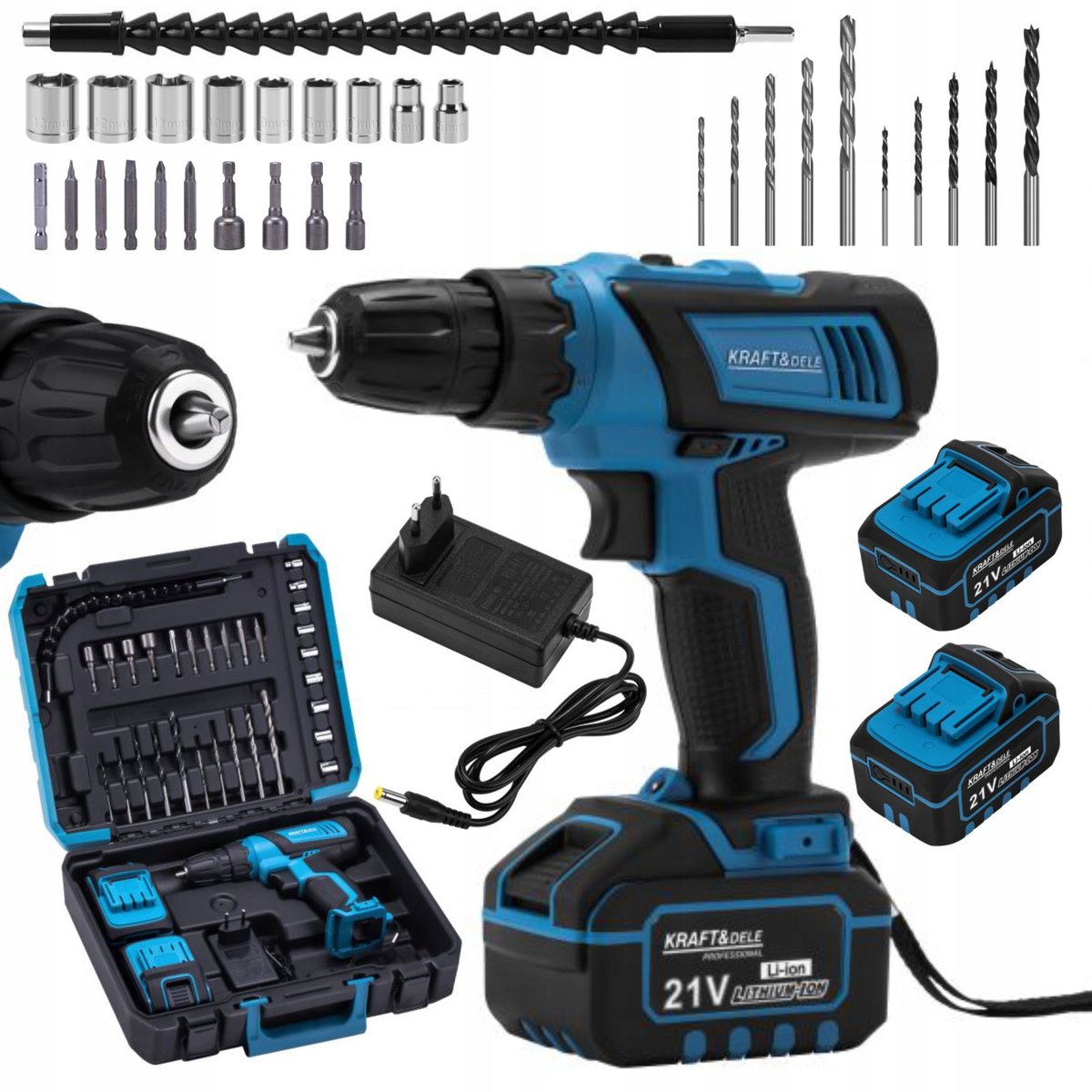 ZESTAW WIERTARKO-WKRĘTARKA 2x2Ah AKUMULATOR 21V +AKCESORIA WALIZKA ...