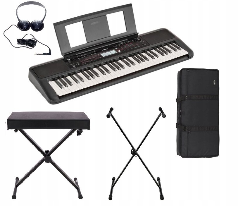 ZESTAW Yamaha PSR-E383 Keyboard Statyw Ława Torba Słuchawki 2024 Nowe ...
