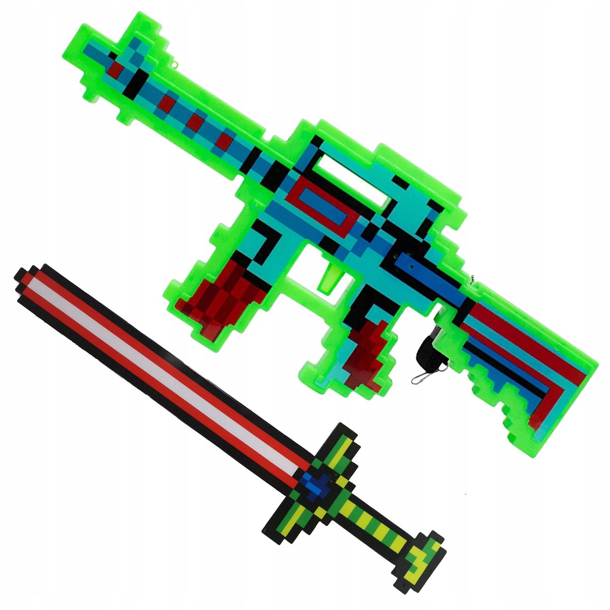 ZESTAW Z GRY MINECRAFT 2w1 ŚWIECĄCY MIECZ KARABIN PIXEL EFEKTY ...