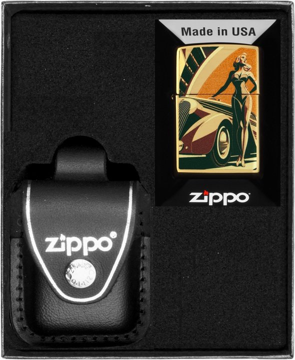 Zestaw ZIPPO Zapalniczka VINTAGE CAR AND WOMEN DESIGN Prezentowy No3 ...