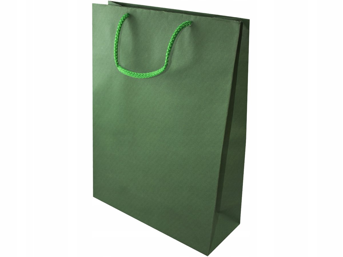 ZIELONE TORBY PAPIEROWE 24x9x32 cm PREMIUM PRESTIGE PRĄŻKOWANE 25 szt ...