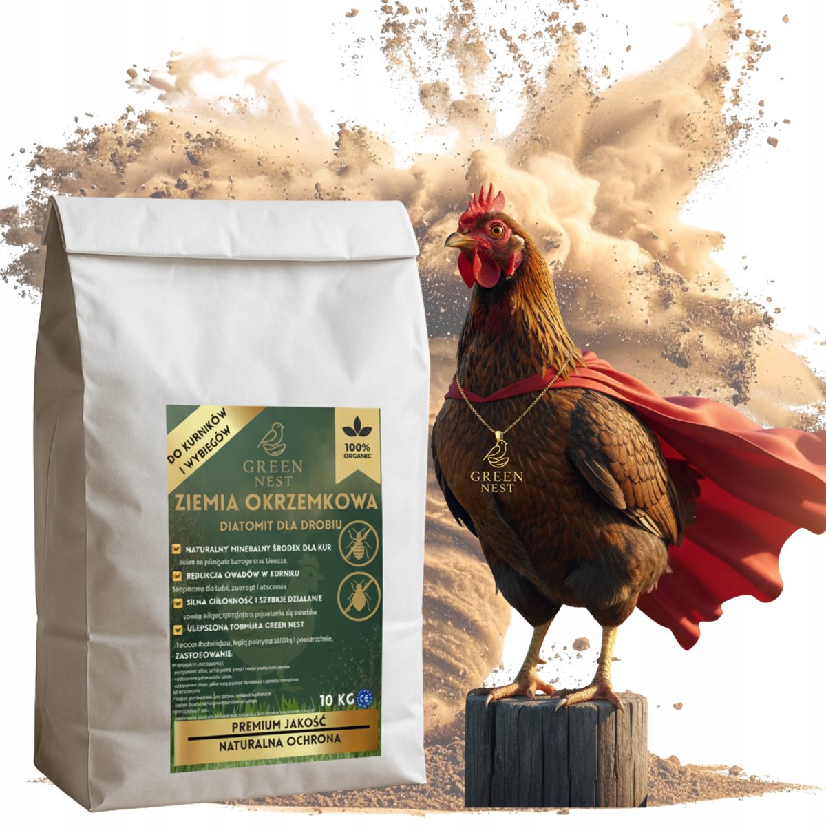 ZIEMIA OKRZEMKOWA DIATOMIT PREMIUM DLA KUR NA PTASZYŃCA 10 KG GREEN ...