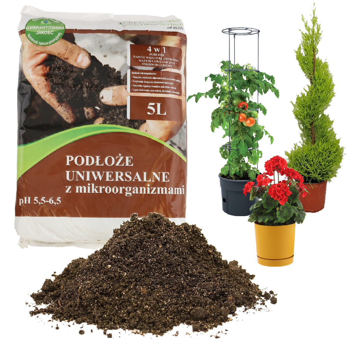 Ziemia uniwersalna 5L podłoże 4w1 z mikroorganizmy do kwiatów warzyw ...