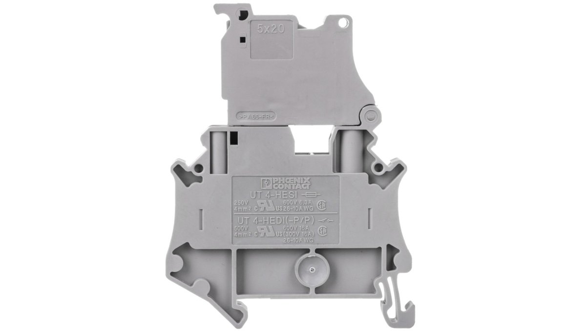 Złączka szynowa z bezpiecznikiem 5x20 6,3A 2-przewodowa 4mm2 szara UT 4 ...