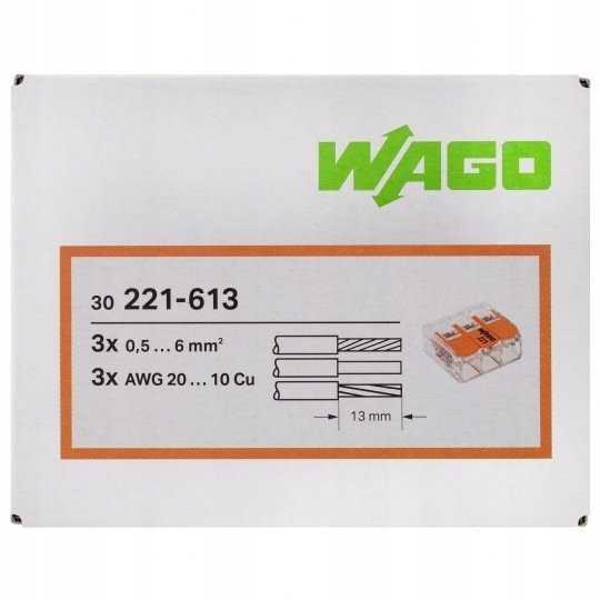 ZŁĄCZKA WAGO 221-613 SZYBKOZŁĄCZKA KOSTKA 3x0,5-6 - Wago | Sklep EMPIK.COM