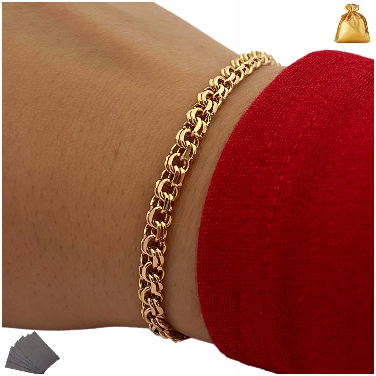 Złota Bransoletka Damska Garibaldi 20Cm/4Mm 18K Stal Chirurgiczna / Prezent - Golden Celebrity ...