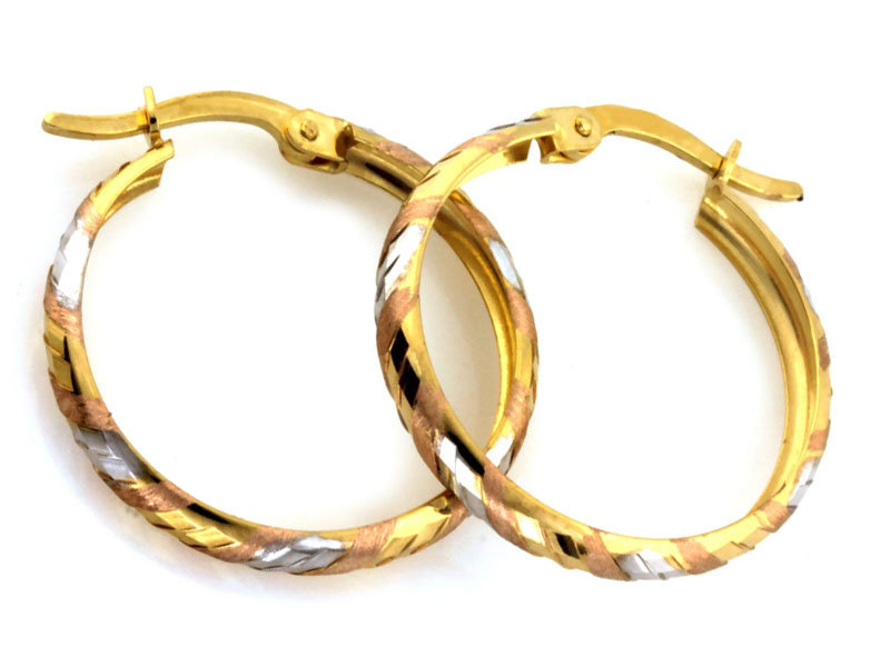 Złote Kolczyki 375 Duże Trójkolorowe Koła 1,39G - Lovrin | Moda Sklep EMPIK.COM