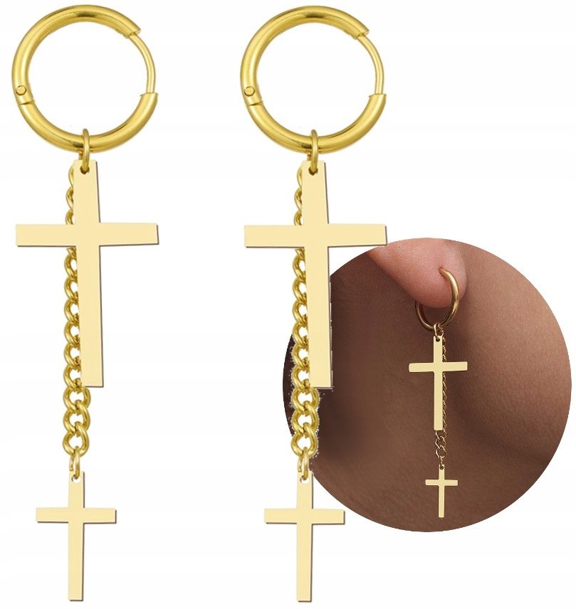 Złote Kolczyki ze stali chirurgicznej 316L pozłacane 18K - Edibazzar | Moda Sklep EMPIK.COM