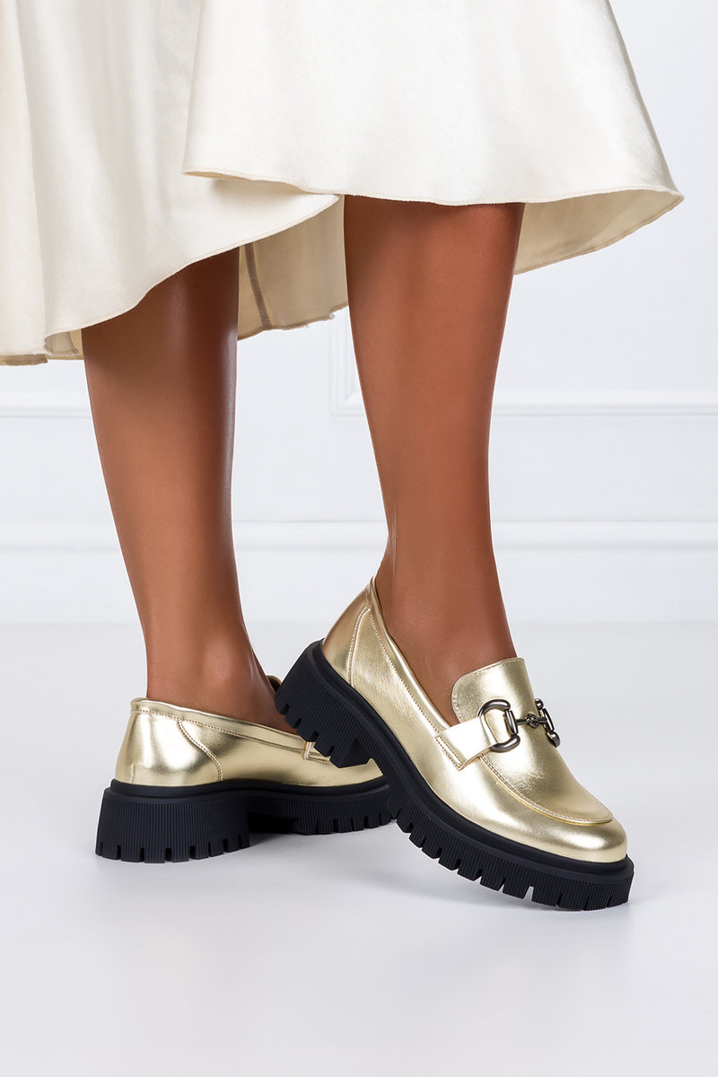 Złote mokasyny na platformie damskie ze sprzączką Casu G23WX1-G-41 ...
