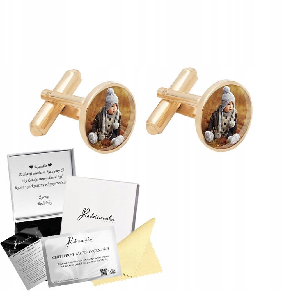 Złote Spinki do Mankietów ze Zdjęciem Twoje Zdjęcie Prezent Dzień Ojca ...
