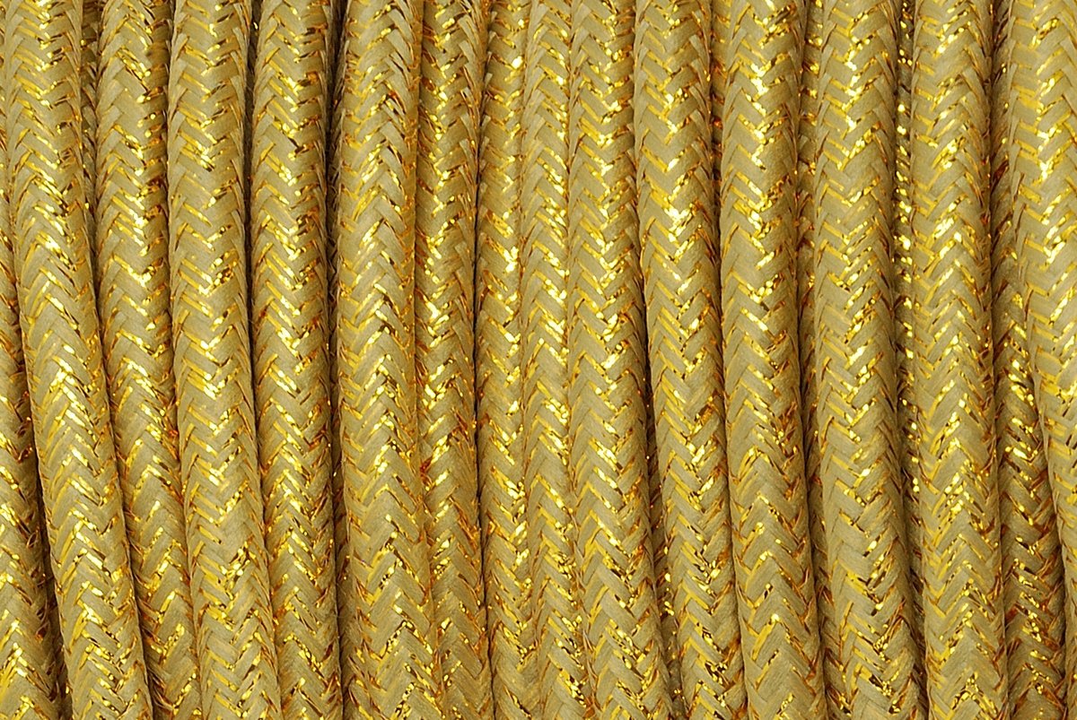 złoty błyszczący przewód w oplocie kabel do lamp PRL pająk handmade DIY ...