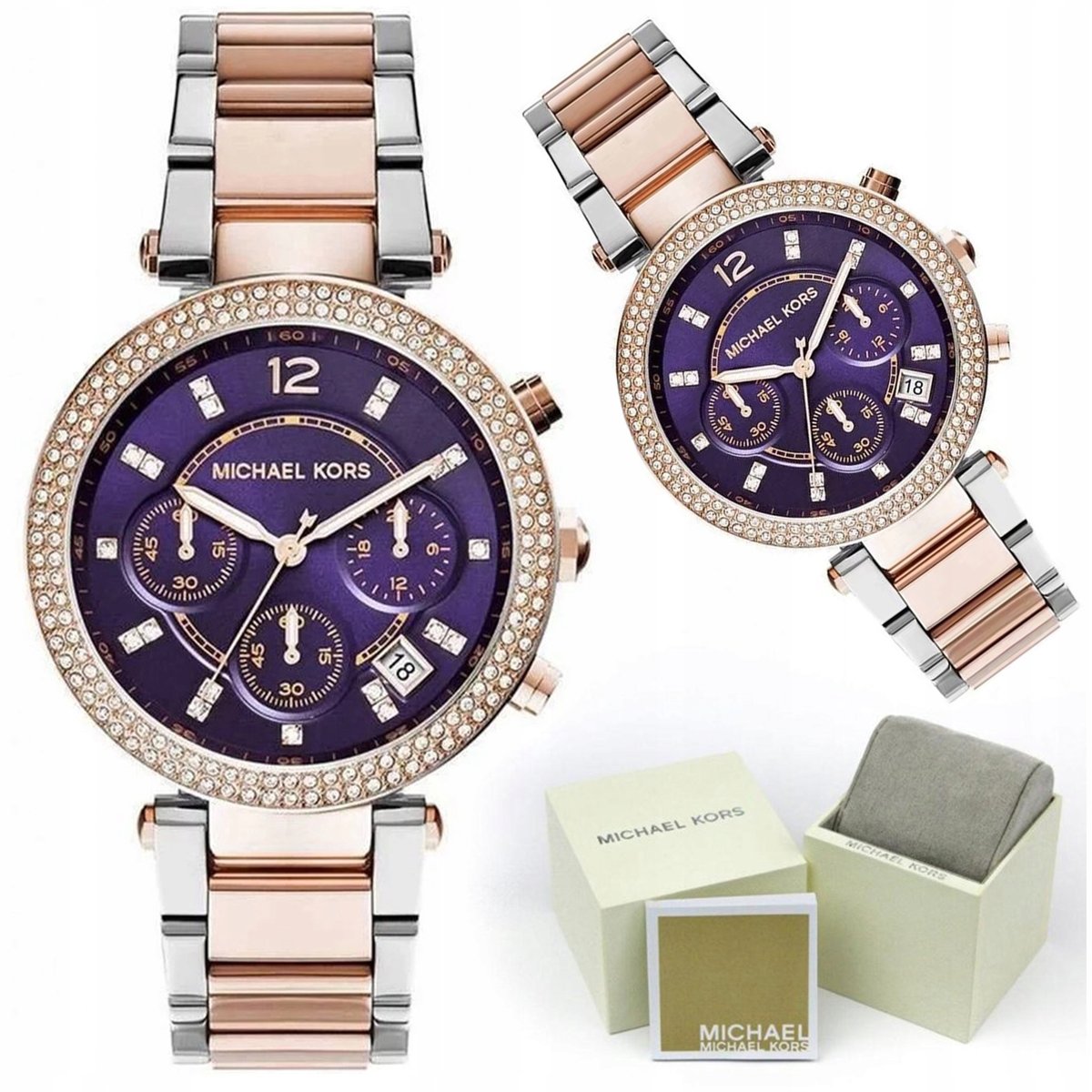 Złoty Damski Zegarek Michael Kors Różowe Złoto + Cyrkonie + Box Na ...