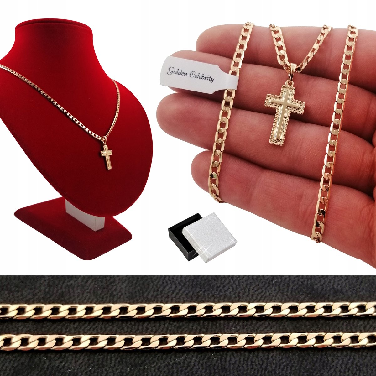 Złoty Łańcuszek Pancerka+Krzyżyk 55Cm 3Mm Biżuteria Dla Niego Taty Syna - Golden Celebrity ...