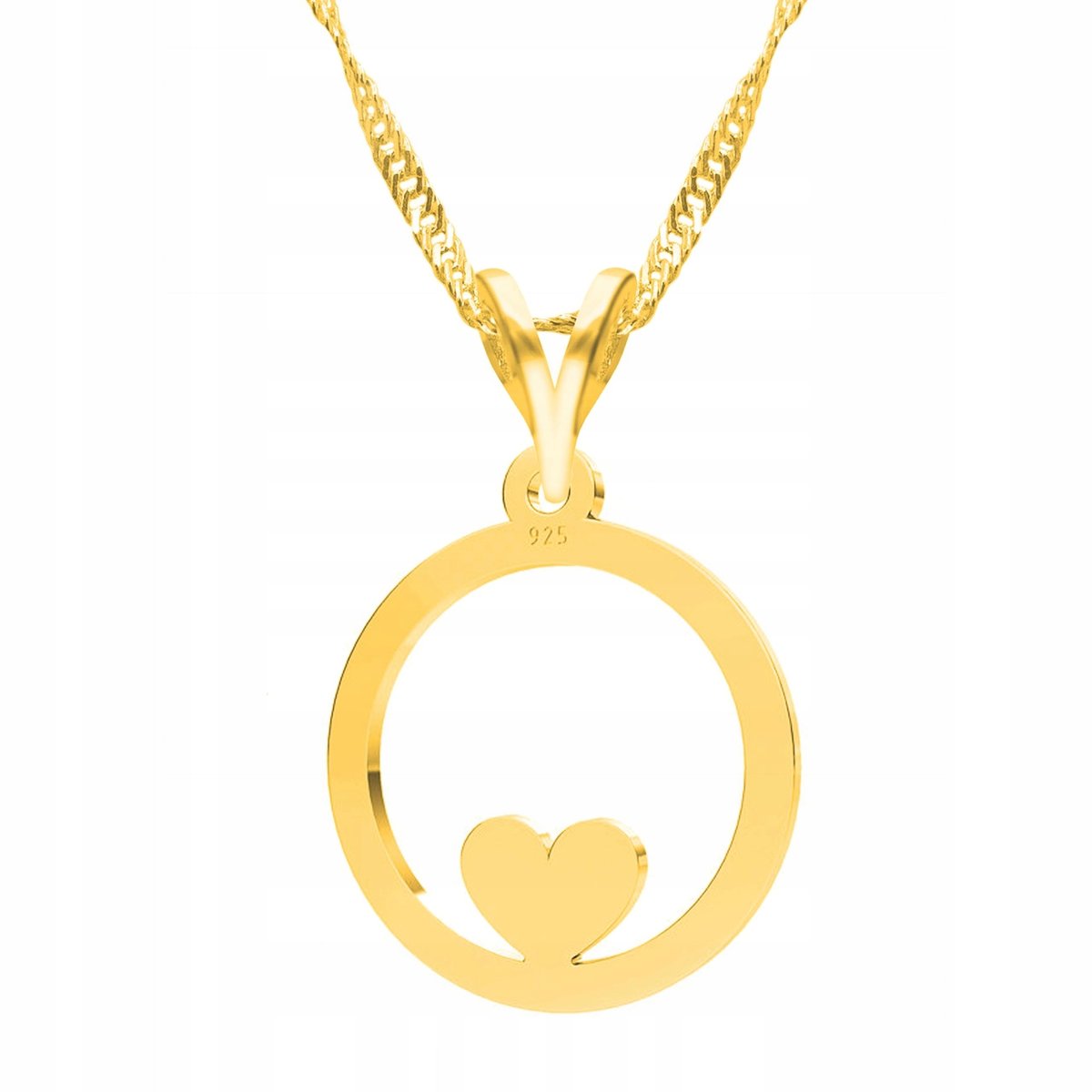 Złoty Naszyjnik Koło Serduszko Love Heart Kocham Cię SREBRO 925 ...