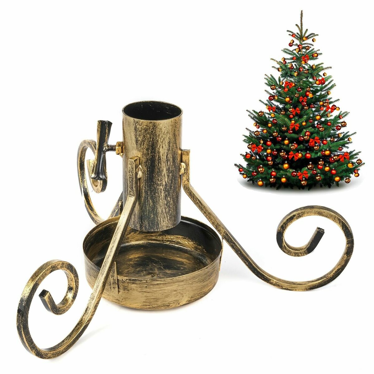 Złoty STOJAK POD CHOINKĘ METALOWY stojak choinkowy REGULOWANY z ...