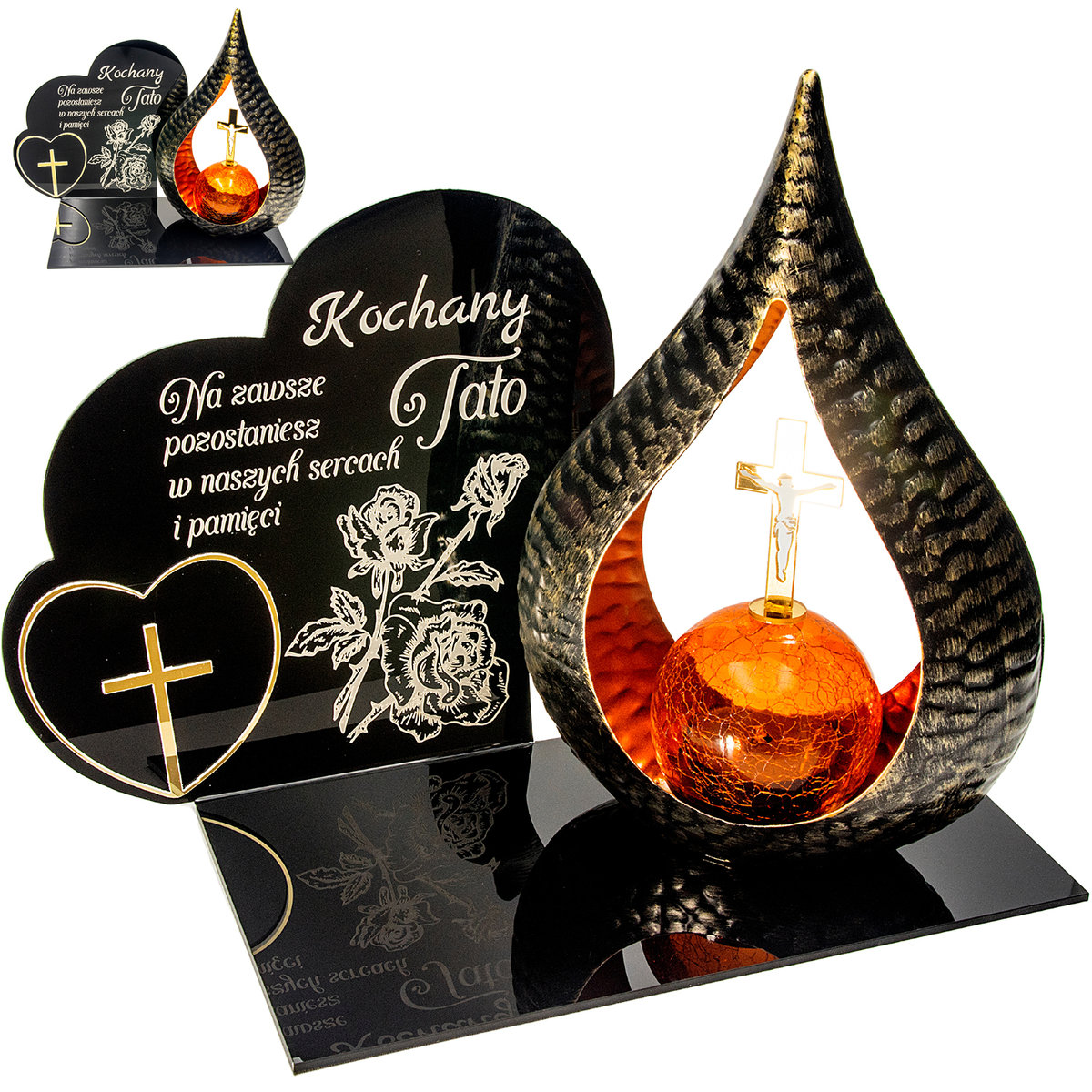 Znicz solarny STATUETKA NA CMENTARZ duża latarenka LED na grób DLA TATY ...