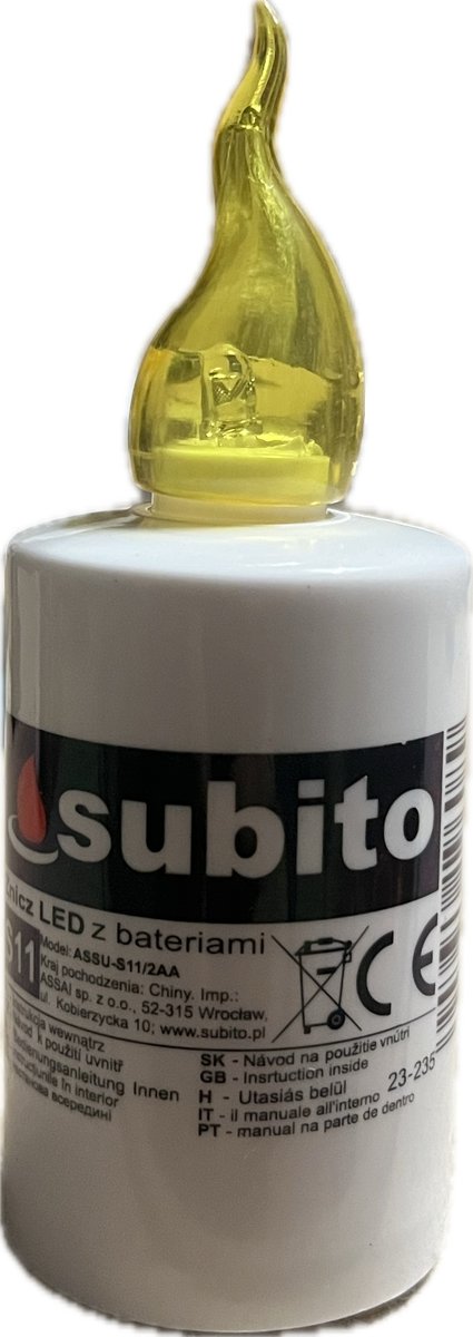 Znicz Wkład Elektryczny Led Subito S11 Żółty Z Bateriami 2Xaa - Subito ...