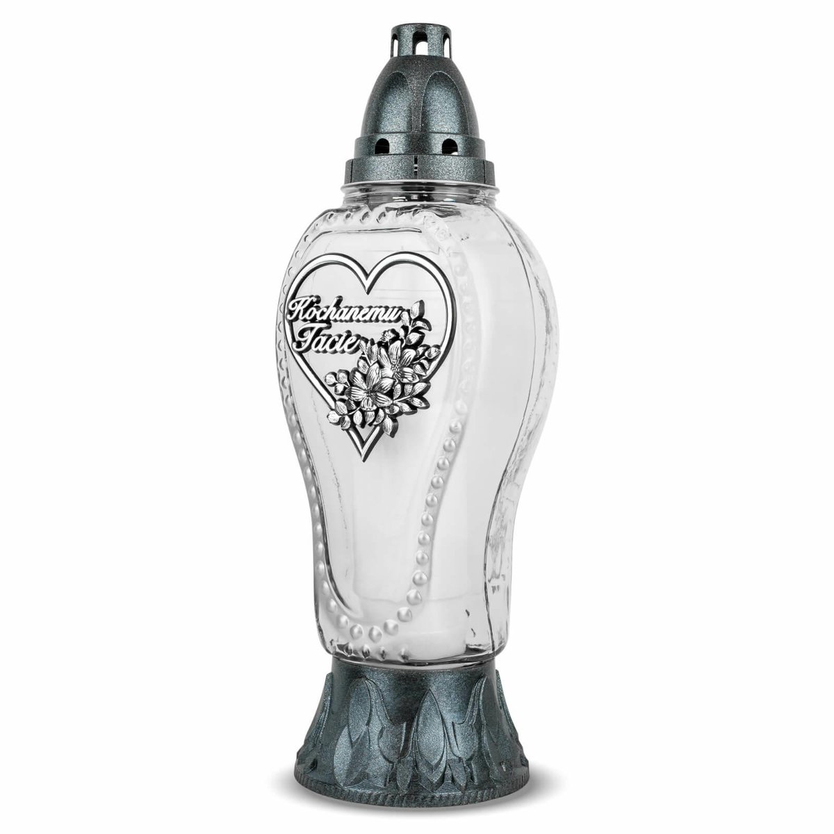 Znicz z Dedykacją Kochanemu Tacie 34 cm Srebrny DP629 Znicz Szklany dla ...