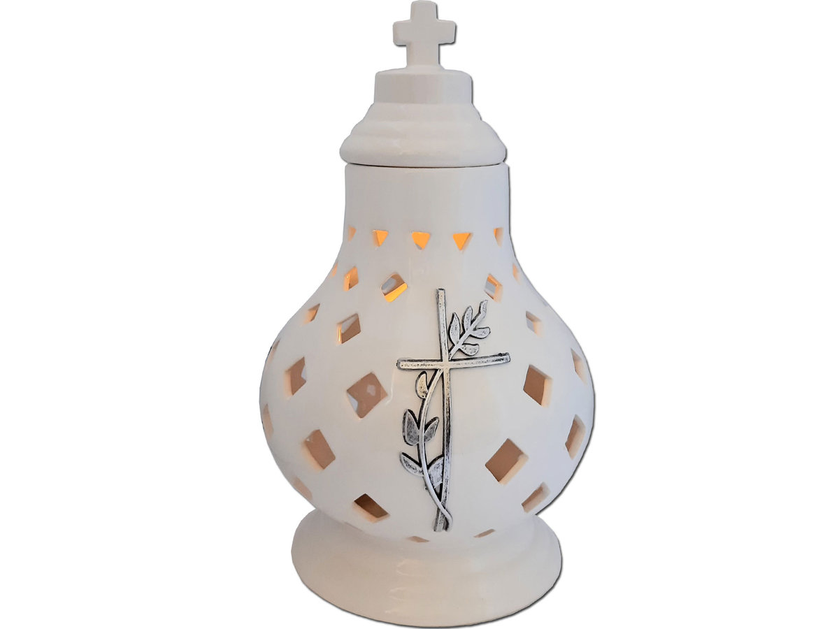 ZNICZ ZNICZE LAMPION KARAFA CERAMIKA BIAŁA DUŻA+ŚWIECA LED - ILUMINI ...