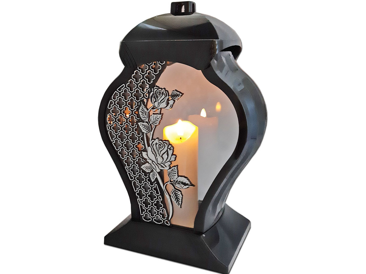 Znicz Znicze Lampion Lampiony Na Grób Far Róża Srebro+Świeca Led Biała ...