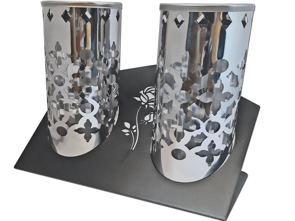 Znicz Znicze Lampion Lampiony Na Grób Metal Duet Tuba Srebro Zestaw ...