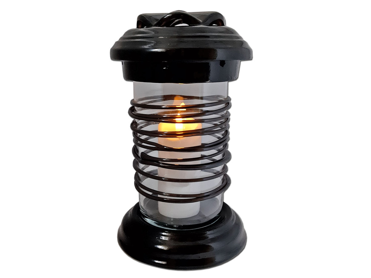 Znicz Znicze Lampion Na Grób Ceramika Tuba Mała Oplot Czarna+Świeca Led ...