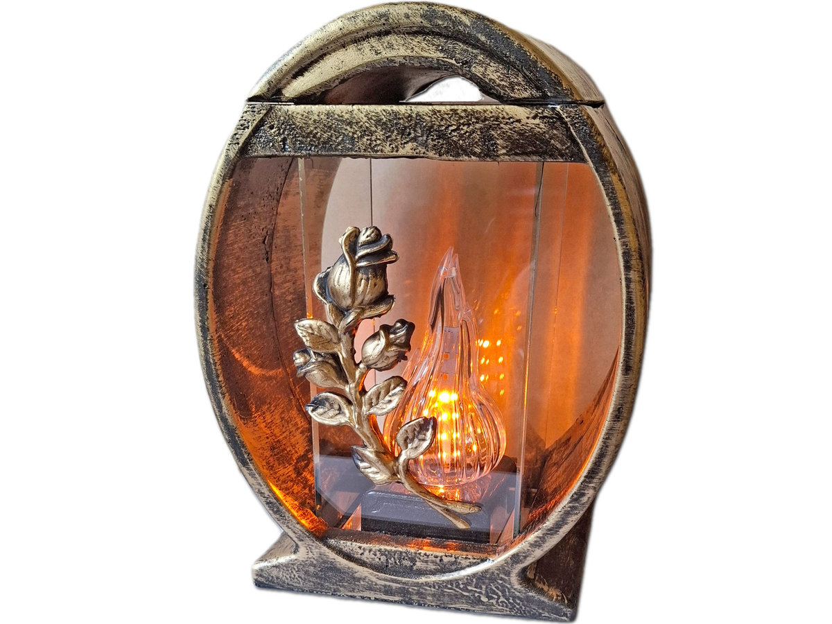 Znicz Znicze Lampion Na Grób Żywica Owal Róża Złoto+Wkład Led - ILUMINI ...