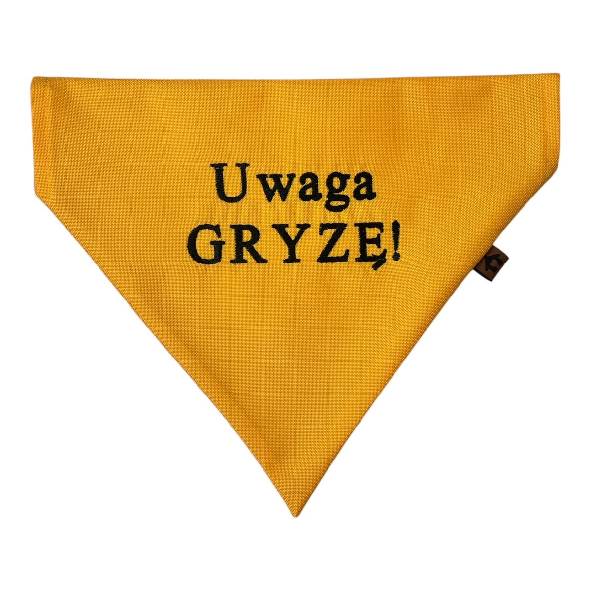Żółta bandana, chustka, apaszka dla psa Uwaga gryzę! rozmiar XL - Psia ...