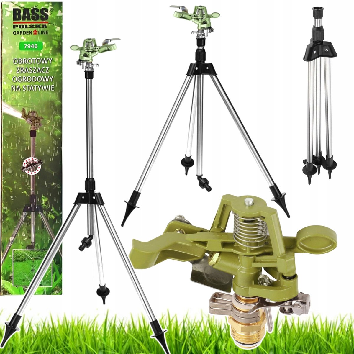 Zraszacz Ogrodowy Pulsacyjny Obrotowy Do Trawy Na Stojaku Metalowy 360° - Bass | Sklep EMPIK.COM