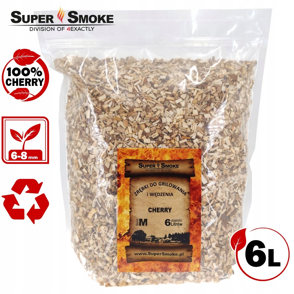 Zrębki Wędzarnicze Super Smoke CHERRY KL-08 (6-8mm) Medium 6 Litrów ...