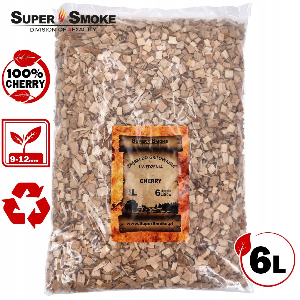 Zrębki Wędzarnicze Super Smoke CHERRY KL-10 (9-12mm) Large 6 Litrów ...