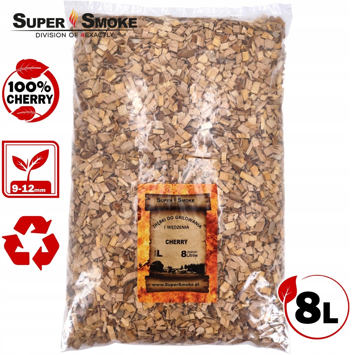 Zrębki Wędzarnicze Super Smoke CHERRY KL-10 (9-12mm) Large 8 Litrów ...