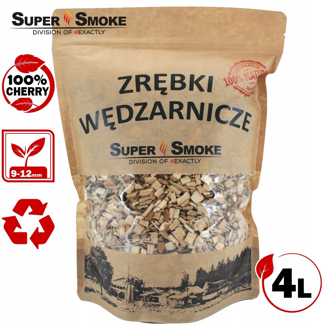 Zrębki Wędzarnicze SuperSmoke CHERRY KL-10 (9-12mm) Large 4L Doypack ...