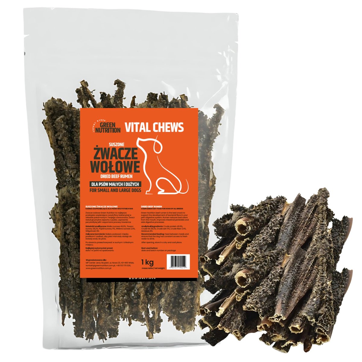 ŻWACZE WOŁOWE POLSKIE 1kg. GREEN NUTRITION 100% NATURALNE PRZYSMAKI DLA ...