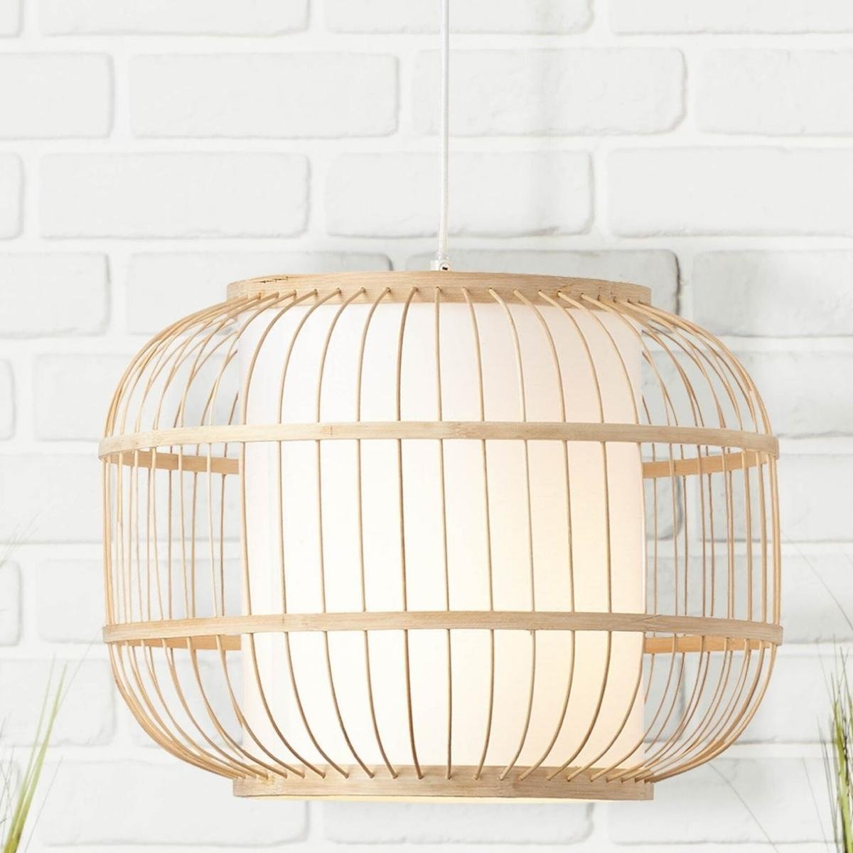 Zwisowa lampa boho Bones 99266/09 Brilliant klatka bambusowa biała ...