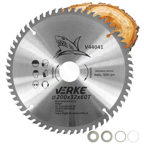 PIŁA TARCZA WIDIOWA DO CIĘCIA DREWNA 200x32 60 ZĘBÓW VERKE V44041 + REDUKCJE - Verke | Sklep ...