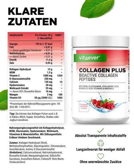 KOLAGEN PLUS 500 g TRUSKAWKOWO-MALINOWY WSPARCIE STAWÓW WŁOSÓW MŁODY ...