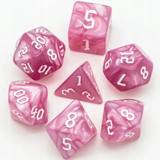 Zestaw 7 Kości Perła Różowa Pearl D4-20 K20 RPG D&D DND Dice Gra ...