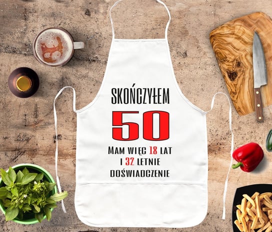 Gruby fartuszek kuchenny 321PREZENT na 50 urodziny, biały - 321Prezent | Sklep EMPIK.COM