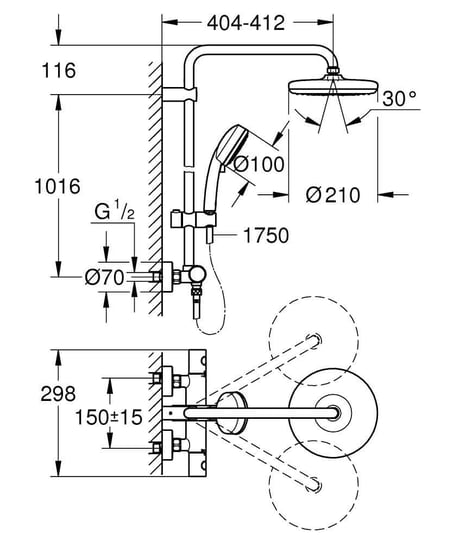 System Prysznicowy z Termostatem do Montażu Ściennego Tempesta Cosmopolitan 210 27922001 Grohe ...