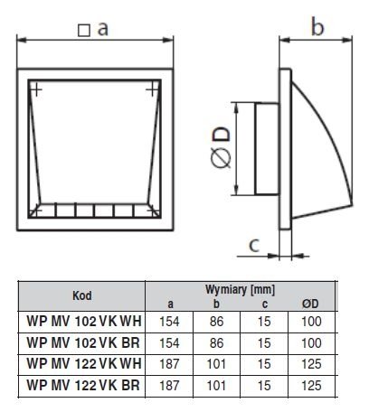 Kratka wentylacyjna wywiewna z zaworem zwrotnym WP MV 122 VK BR Vents Group - VENTS GROUP ...