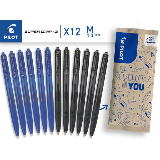 Zestaw 12x długopis automatyczny olejowy PILOT M SUPER GRIP G mix ...