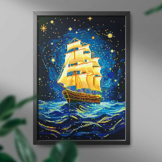 DIAMOND PAINTING 5D z RAMĄ Statek Haft Diamentowy Duży Statek nocą ...