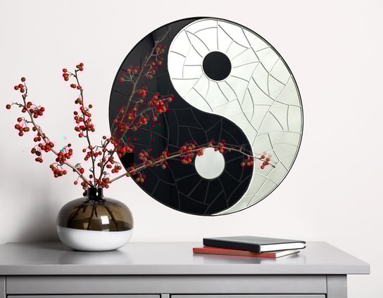 Dekoracja ścienna z luster, okrągły yin yang lustraż FARFA, obraz z luster ręcznie robiony ...