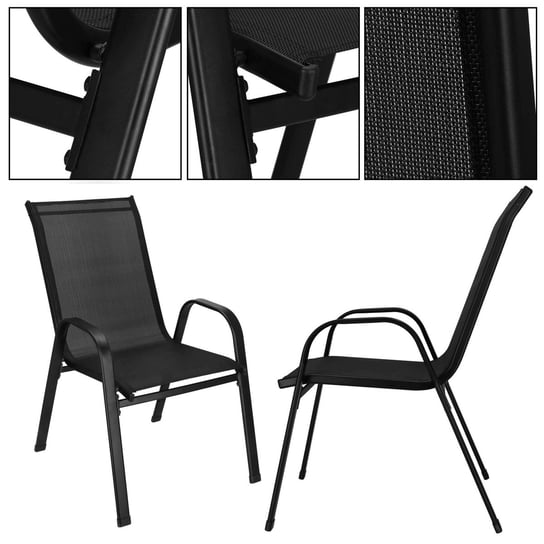 Zestaw mebli ogrowowych stół 120 cm i 6 krzeseł metalowe czarne komplet ogrodowy dla 6 osób ...