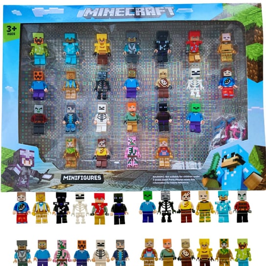 ZESTAW MINI FIGURKI MINECRAFT KLOCKI 24 sztuk + AKCESORIA LUDZIKI ...