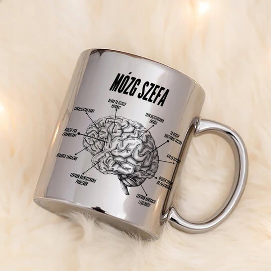 Kubek ceramiczny SREBRNY PRAKTYCZNY I ORGINALNY PREZENT DLA SZEFA MÓZG SZEFA UPOMINEK, 300ml ...